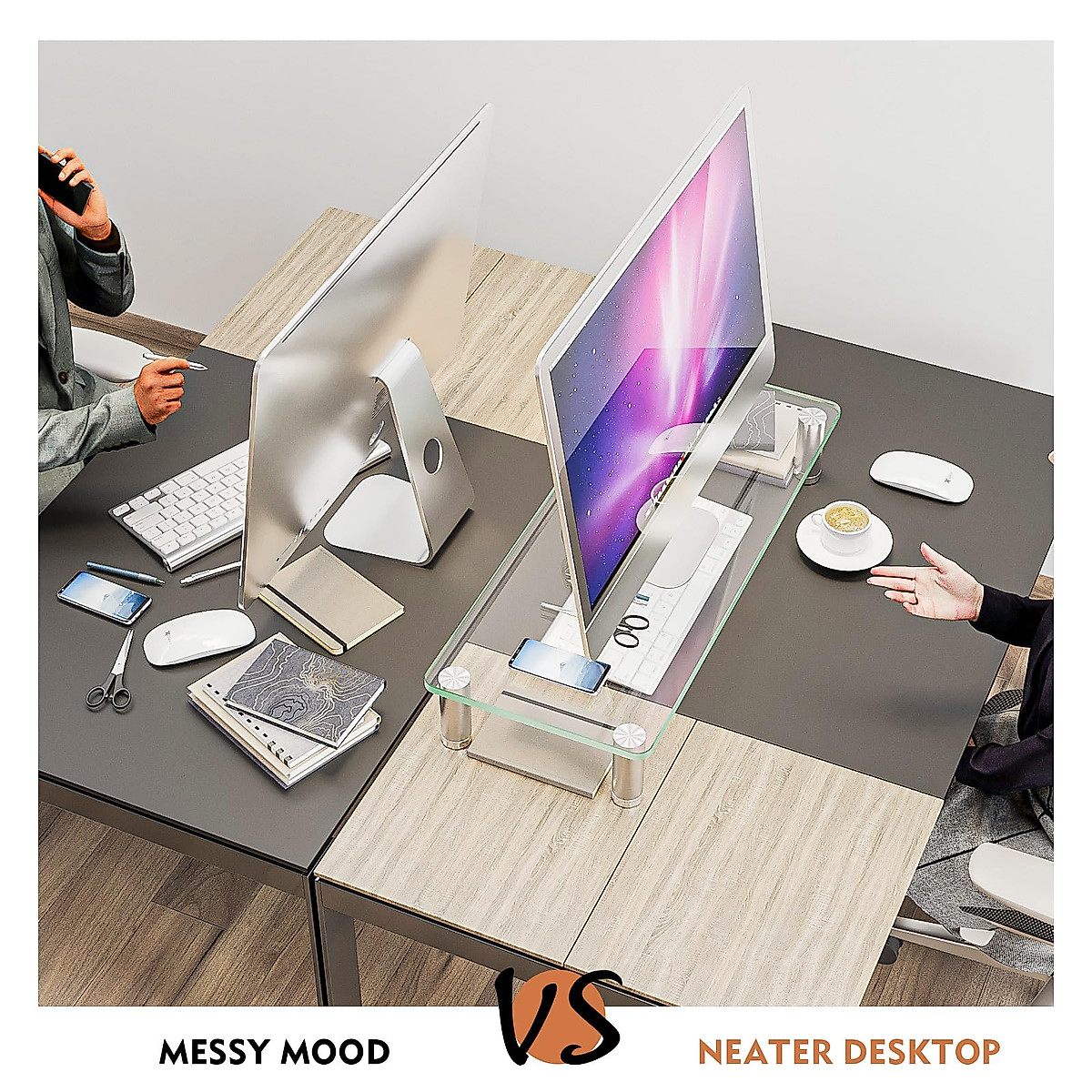 Clear Computer Monitor Riser with Height Adjustable Multi Media Desktop Stand for Flat Screen LCD LED TV, Laptop/Notebook/Xbox One,HD01T-001