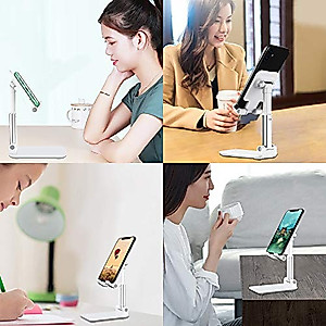 TIQUS [2 Pack] Foldable Desktop Cell Phone Stand, Angle & Height Adjustable Desk Table Phone Holder with Stable Anti-Slip Design Compatible with Cellphone Smartphones White
