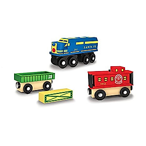 MasterPieces Wood Train Sets - Lionel Santa Fe Cargo 3 Piece Train Set - Officially Licensed Toddler & Kids Toy