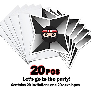 Karate Ninjas Birthday Invitations, Ninja Samurai Shaped Birthday Party Invitation Cards for Kids Girls Boys Adults, Ninja Birthday Party Decorations -(20 Sets 4" x 6" Cards with Envelopes) - JY566