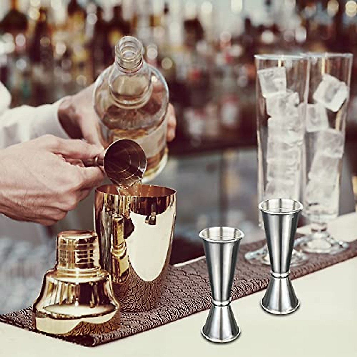 304 Stainless Steel Cocktail Double Jigger Japanese Style Measuring Oz Cup Bar Tool Shot for Bartending Bartender Jiggers Ounce Measurements Alcohol Drink Markings Perfect Party Silver Kitchen Tools