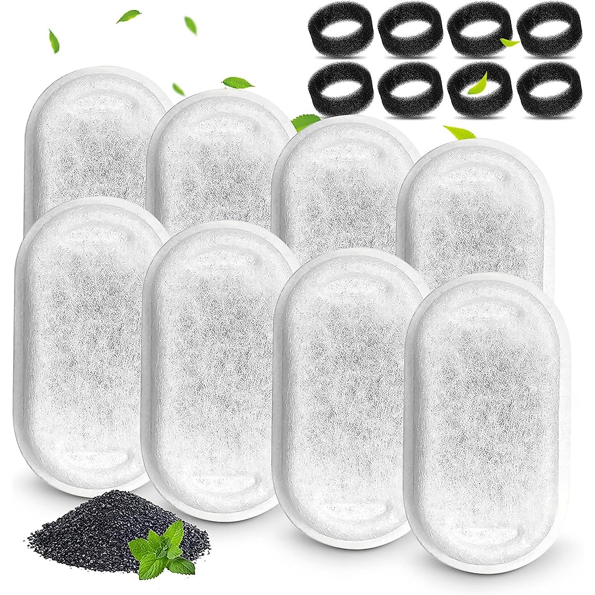 Porens 8 Pack Cat Water Fountain Replacement Filters with 8 Pack Pre-Filter Sponges, Pet Fountain Filter Fit for Stainless Steel 101oz/3L and 108oz/3.2L and 4.0L/135oz Pet Dog Cat Water Fountain