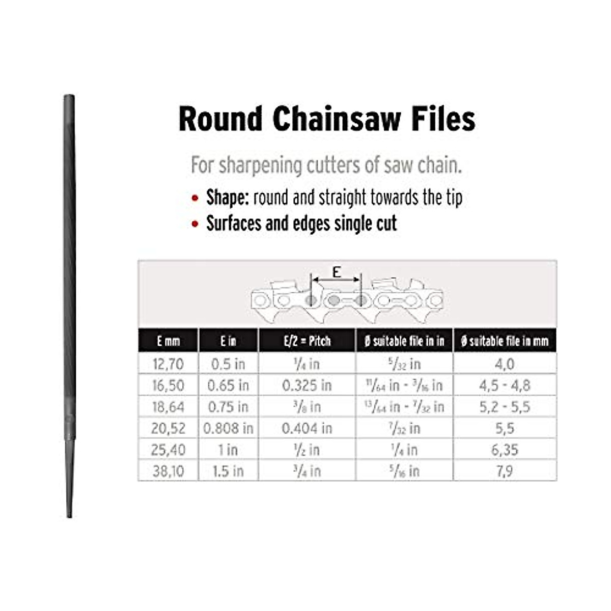 Corona CF4050732SC0CD Round Chainsaw Smooth Cut File Carded, 8-Inch by 7/32-Inch