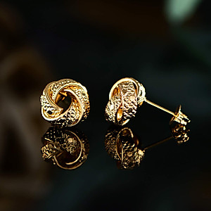 Barzel 18K Gold Plated Love Knot Stud Earrings Woven With Texture (8MM textured)
