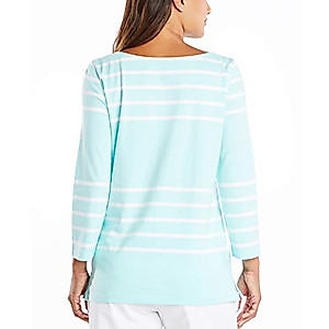 Nautica Women's Boatneck 3/4 Sleeve 100% Cotton Shirt, Aruba Blue, Large