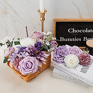 COCOBOO Artificial Purple Flowers Combo for DIY Wedding Bridal Bouquet Fake Silk Flowers Heads for Centerpieces Arrangements (Purple&White)