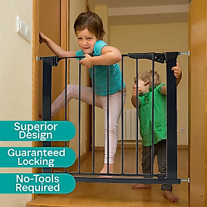 KidCo Gateway Baby Pressure Gate - No Tools or Wall Cups Required - Auto Close Magnet-Lock & Stay Open Safety Gate - G1101, Black
