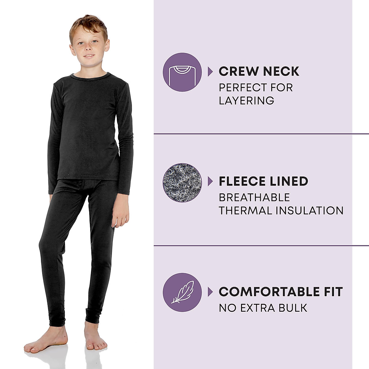 Rocky Thermal Underwear For Boys (Long Johns Thermal Set) Shirt & Pants, Base Layer w/Leggings/Bottoms Ski/Extreme Cold (Black - Small)