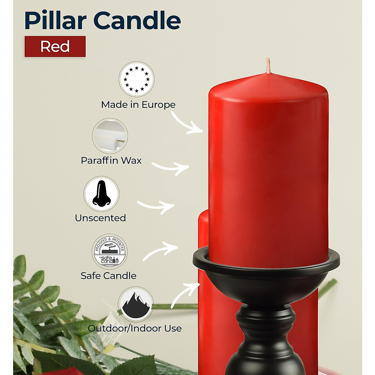HYOOLA Red Pillar Candles 2x3 Inch - 24 Pack Unscented Bulk Pillar Candles - European Made