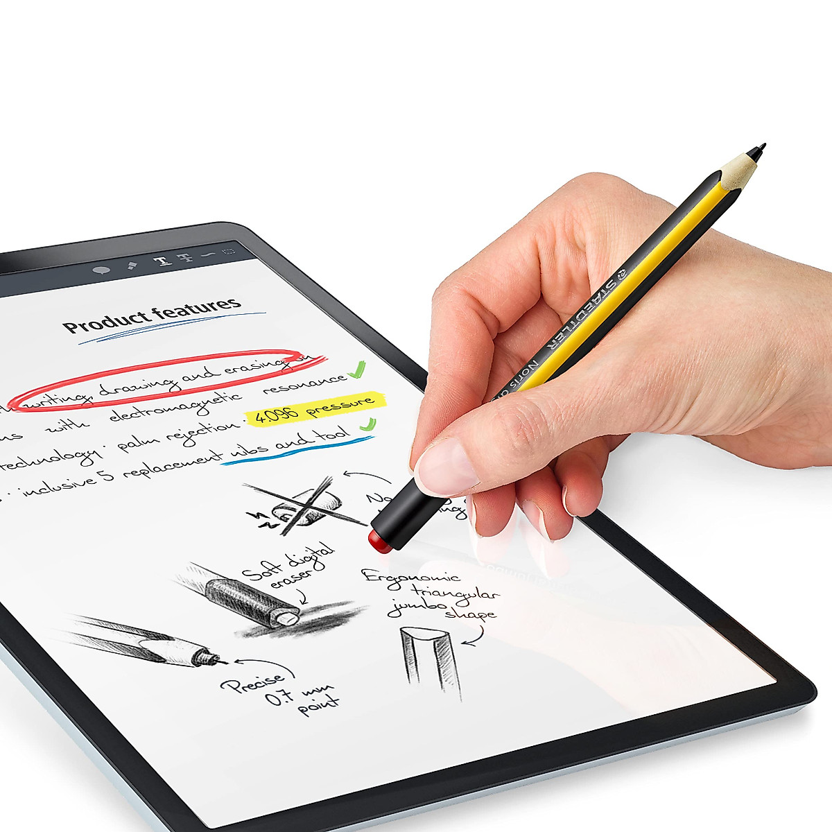 STAEDTLER Noris digital jumbo 180J 22. EMR Stylus with soft digital eraser. For digital writing, drawing and erasing on EMR equipped displays, yellow-black (check the compatibility list)