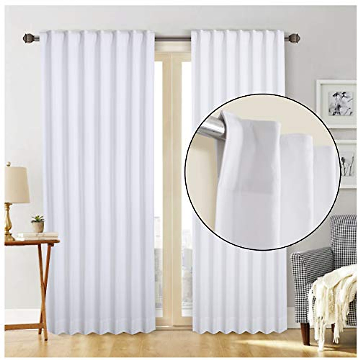 Farmhouse Cotton Duck Curtains 50x108 inch White Textured Slub, 108 Inch Cotton Curtains 16'sx8's, Tab top Curtains for Living Room, White Cotton Curtains, White Panel Curtain Set of 2