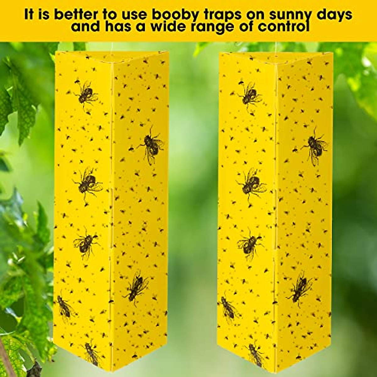 Fruit Fly Traps Yellow Sticky Traps for Gnats Fruit Fly Triangular Hanging Fly Traps with Hook for House Indoor Outdoor Fly Sticky Trap Pest Control Traps for Mosquito, Flying Insect (16 Pieces)