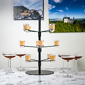Tree Bar Cocktail Tree Stand, Black Metal Display Stand For Wine, Champagne, Cocktails, and Shot Glasses at Weddings, Parties, and Brunch - 12 holders, 2 ft tall