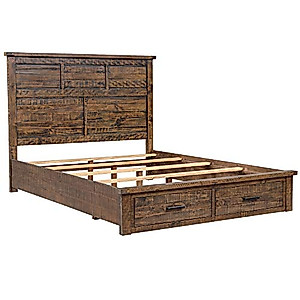 HBRR Queen Bed Frame with 2 Storage Drawers & Headboard, Platform Bed Queen Size, Mattress Foundation with Wood Slats Support, No Box Spring Needed Noise-Free, Natural