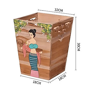 Habrur Garbage Can Trash Can Retro Trash Can Waste Bins Wood Trash Can Household Office Garbage Bin for Home Bedroom Trash Bin Garbage Bin