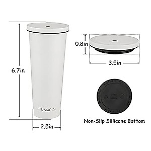 Funkrin Insulated Coffee Mug Tumbler with Lid and Straw, 18oz Ceramic Lined Coating Travel Mug, Reusable Stainless Steel Water Bottle Thermos Cup for Gifts Office School Party Camping