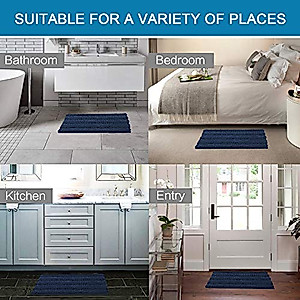 2 Piece Bathroom Set Bathroom Rugs Slip-Resistant Extra Absorbent Soft and Fluffy Striped Bath Mat Set Chenille Bath Rugs, Floor Mats Dry Fast Machine Washable (Navy Blue, 20" x 32"/17" x 24")