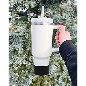 Silicone Boot for Stanley 40 oz Quencher Adventure Tumbler and IceFlow Flip 30 oz 20 oz, Stanley Cup Accessories Protector Bottom Sleeve Cover Bumper for Stanley 40 oz with Handle (Black)