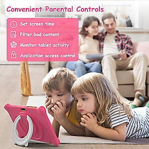 SGIN 10.1 inch Kids Tablet Android 12, 64GB ROM 2GB RAM(TF Card 512GB), Pre-Installed iWawa, Parental Control, 2.4G/5G WiFi, BT4.2, Dual Camera, Educational, Toddler Tablet Shockproof Case(Pink)