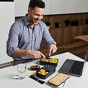 Premium Bento Lunch Box in 8 Modern Colors-MULTIPACK, 2x2 Leak-proof Compartments, Includes Sauce Container, Divider, Cutlery & Chopsticks, 40oz Japanese Bento Box for Adults & Kids, Microwave-safe