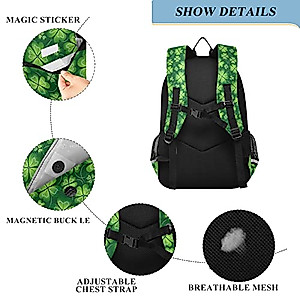 ALAZA Dark Green Clover St Patrick's Day Backpack Bookbag Laptop Notebook Bag Casual Travel Trip Daypack for Women Men Fits 15.6 Laptop