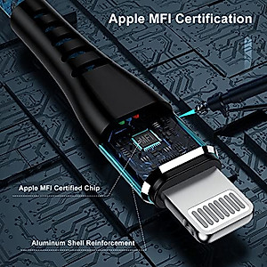 Essri Apple MFi Certified 3 Pack iPhone Charger 6ft, Long Lightning Cable Strong Nylon Braided Charging Cable 6 Foot, Fast iPhone USB Cord for Apple iPhone 14/13/12/11/X/XS/XR/8/iPad Mini Air（Blue）