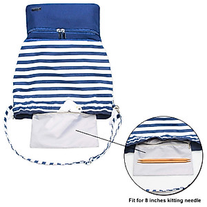 Teamoy Drawstring Yarn Bag, Knitting Tote Bag for Yarn, Unfinished Project, Knitting Needles and Accessories, Blue Strips (No Accessories Included)