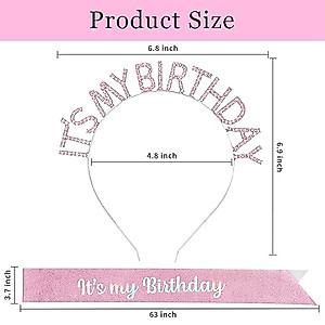 BAHABY It's My Birthday Sash & Headband Set - Pink - Hairband for Party Accessories for Wife, Mom, Sisters, Friends and Family - 2 Piece Set