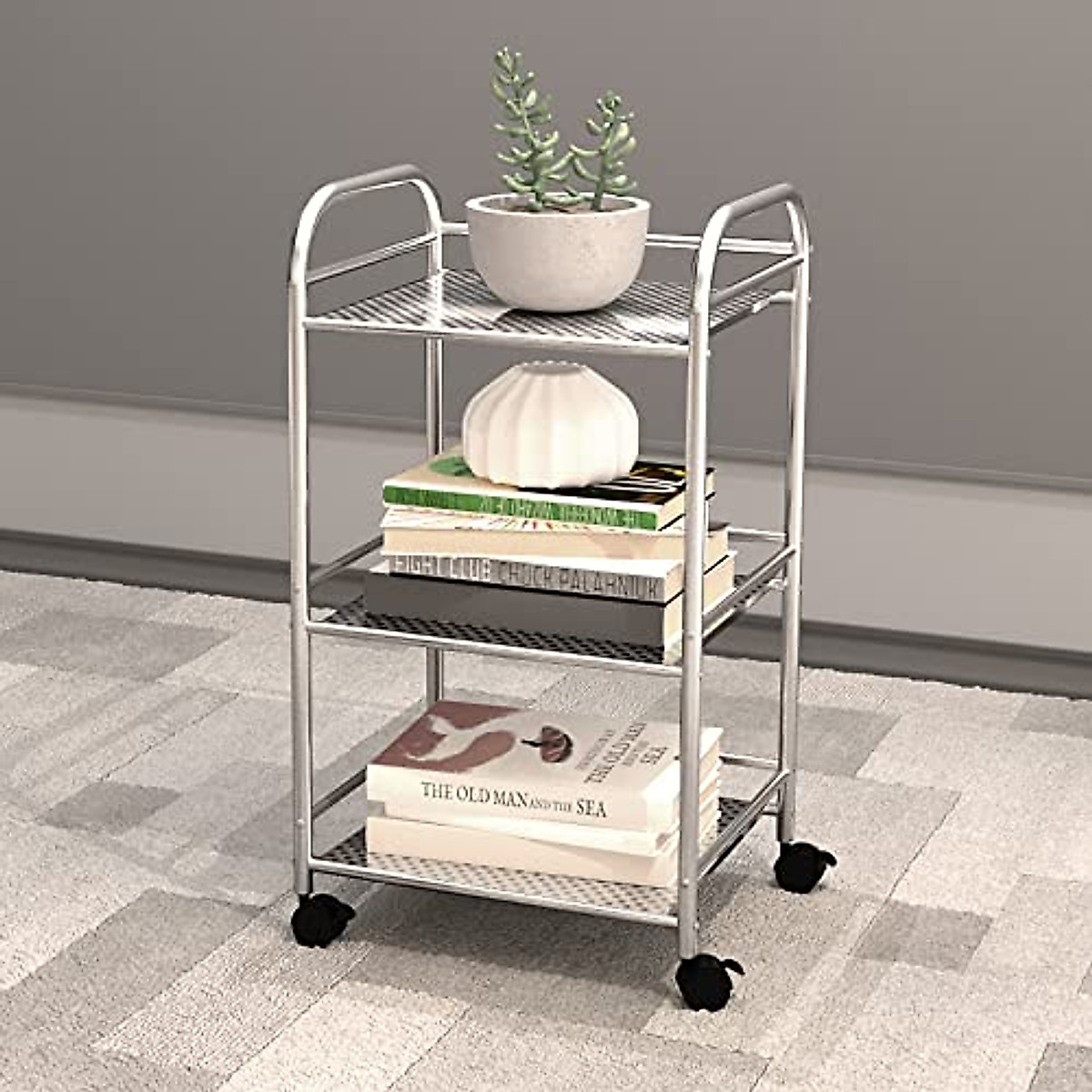 3-Shelf Small Shelving Units on Wheels Stainless Steel Kitchen Cart Pots Stand - Bathroom Garage Storage Shelves 16 Inches Wide