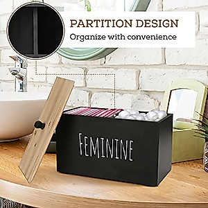 Bliss by Home Tampon Holder Storage for bathroom, Feminine Wood Container Box, Women Product Organizer, Farmhouse Décor, Pad Storage Container Box, Rustic Accessories (black)