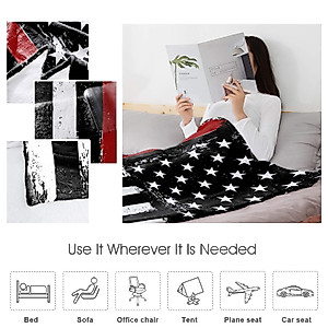 Cozy Flannel Blanket for Couch/Bed/Travel 40 x 50 Inches, Thin Red Line USA Flag Art Print - Luxury Soft Warm Plush Microfiber Throw Blanket for Children/Parents Decor&Gift