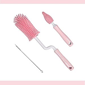 Silicone Bottle Cleaning Brush Set, 360° Rotating Silicone Bottle Cleaning Brush Cleaner Set for Baby Bottles, Sports Bottle, Vase, Glassware, and Smaller Diameter Bottle Openings (Pink)