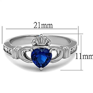 Nationalonlinediscounts Dark Blue Sapphire Heart CZ Stainless Steel Claddagh Irish Celtic Princess Crown Ring (5)
