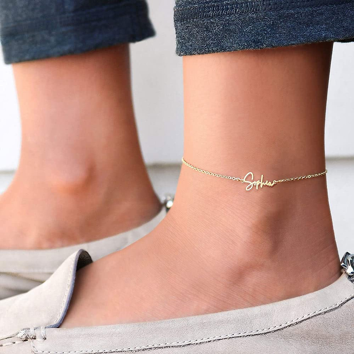 PicturesOnGold Custom Name Anklets for Women in Sterling Silver or 14K Gold Personalized Ankle Bracelet Jewelry With Any Name or Word