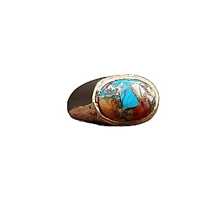 Oyster Turquoise Ring for Men and Women Sterling Silver rings Handmade engagement Jewelry Copper Birthstone Gemstone (Sterling Silver, 10)