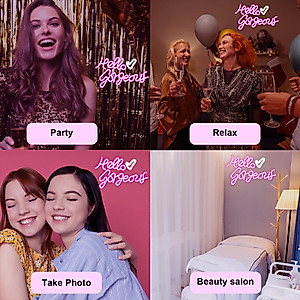 ineonlife Pink Hello Gorgeous Neon Signs, LED Light Up Sign for Cute Girls Bedroom Room Wall Decor for Bachelorette Birthday Engagement Party Wedding Decoration with Switch (16.5"X10" / USB POWER) (Pink)