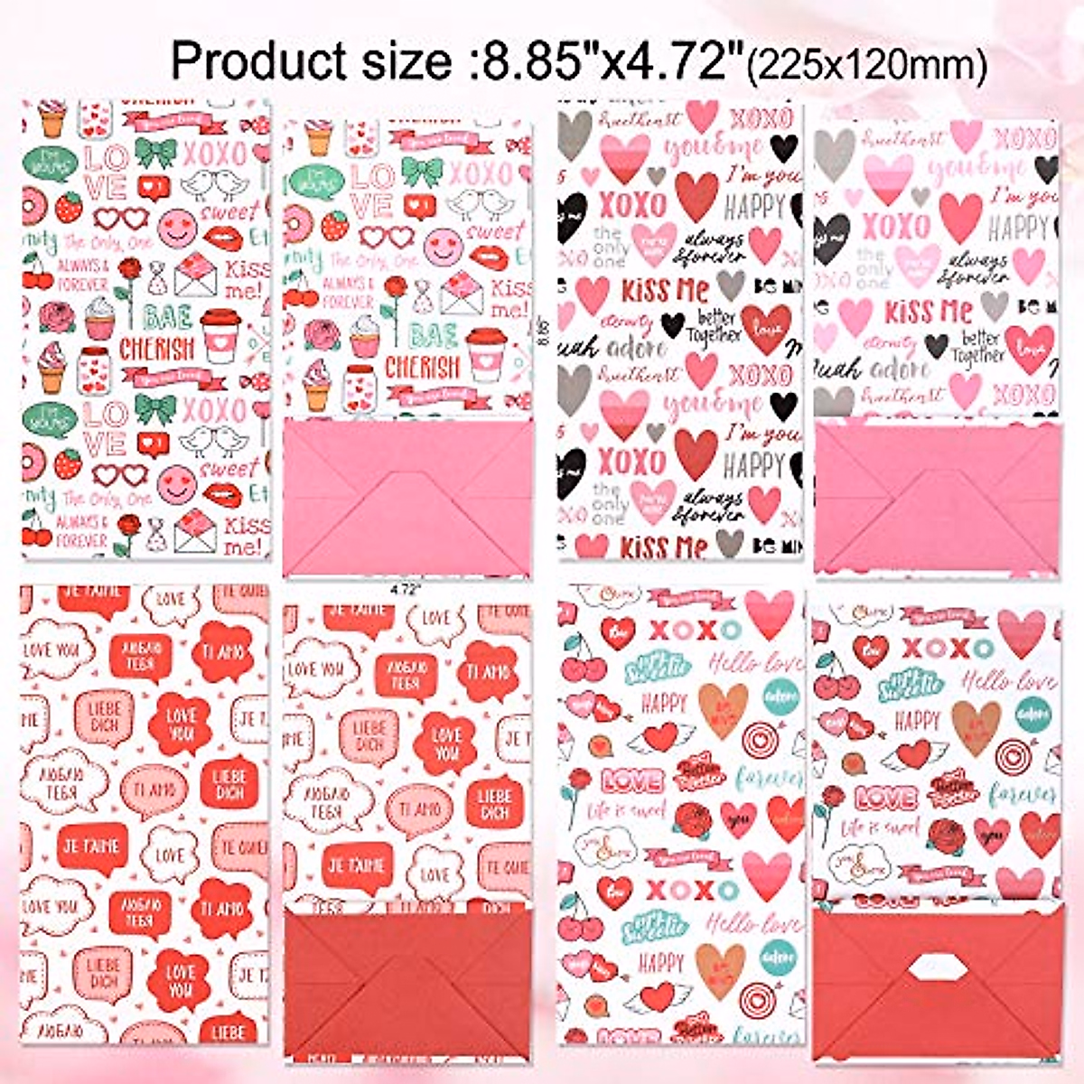 HOWAF Valentines Gift Bags Party Favors -12 PCS Valentine Paper Bags+18 PCS Valentine Stickers, 2 Patterns Valentine Treat Bags Valentine Goodies Bags for Wrapped Gifts Party Supplies Decoration