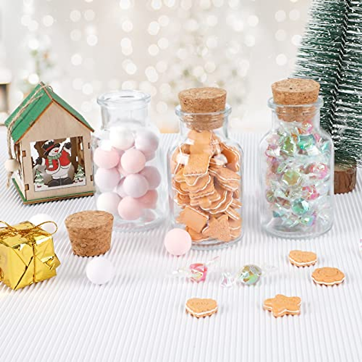 CUCUMI 12pcs 150ml Glass Spice Jars with Lids Reusable Glass Spice Bottles with Cork, 100pcs Blank Square Stickers 1pcs Test Tube Brush for Storing Tea Herbs and Spices