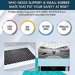 ENKOSI Large Square Non Slip Shower Mat | 27 x 27-inch Shower Mats for Showers Anti Slip - Square Shower Stall Mat for Bathroom Shower Floors | Secure Suction Cups and Drain Holes (Grey)