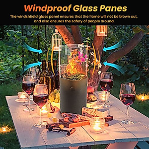 KOMAN Tabletop Fire Pit,Isobutane Gas Propane Portable Tabletop Fireplace,Outdoor Round Mini Fire Pit Bowl with Pebbles for Balcony Garden, Patio Heating, Bonfire and Picnic (Gas Not Included)