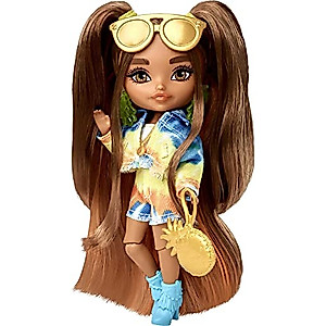 Barbie Extra Minis Doll #5 (5.5 in) Wearing Tie-Dye Jacket & Shorts, with Doll Stand & Accessories Including Sunglasses and Purse, Gift for Kids 3 Years Old & Up​