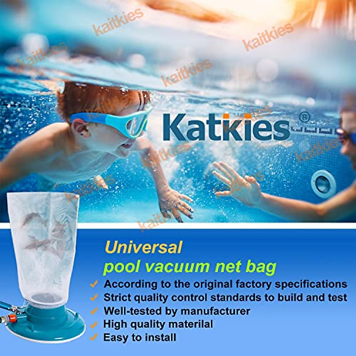 Fine Mesh Bag Replacement with Pull & Lock for Pool Leaf Vacuum, Leaf Eater, Leaf Catcher, Leaf Gulper, Leaf Bagger, Leaf Master, Universal Fit (2-Pcs)