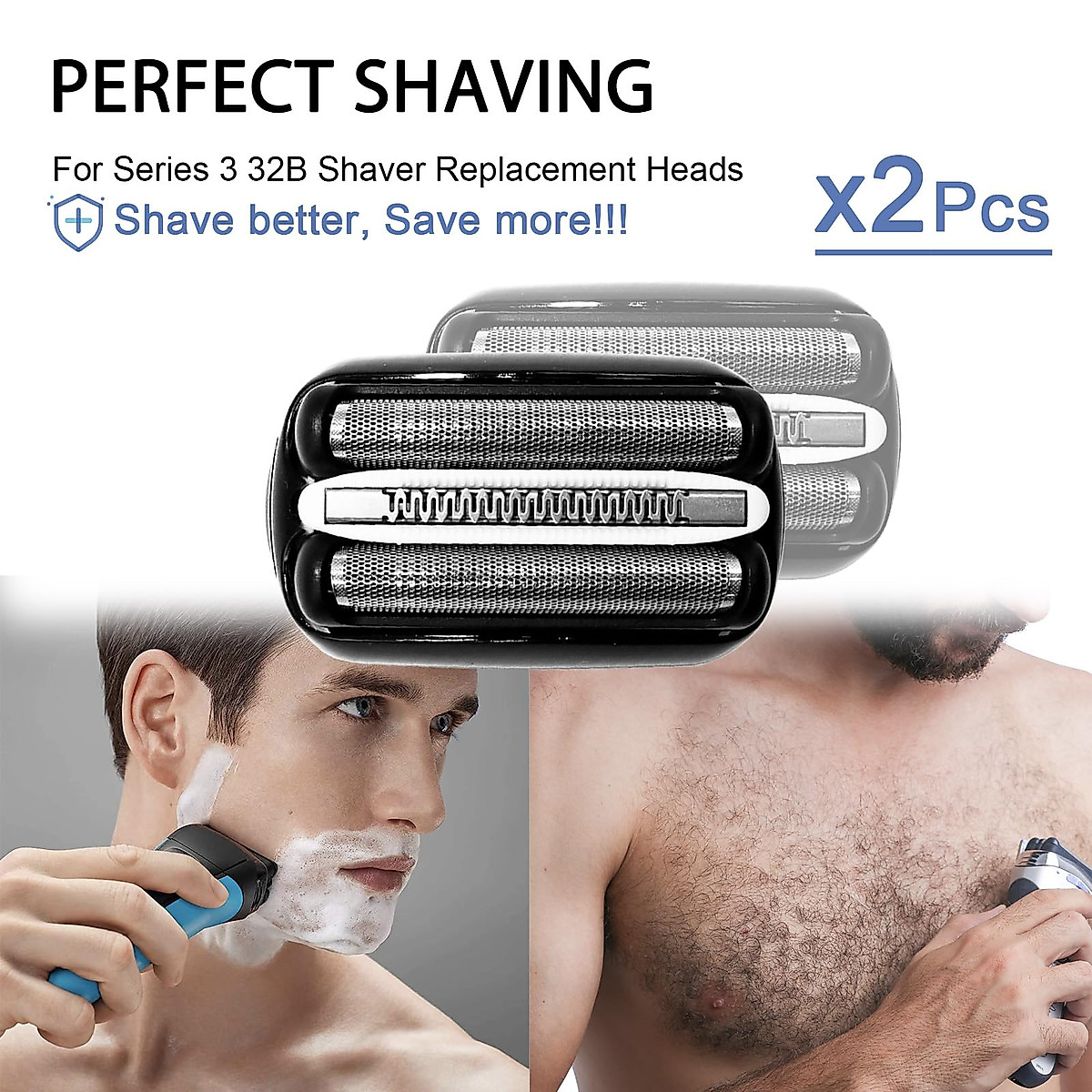 VIDSA 2Pack 32B Series 3 Electric Shaver Replacement Heads for S3 Foil & Cutter Razor Heads 3040s 3010s 3000s 3080s 380s-4, 390cc...