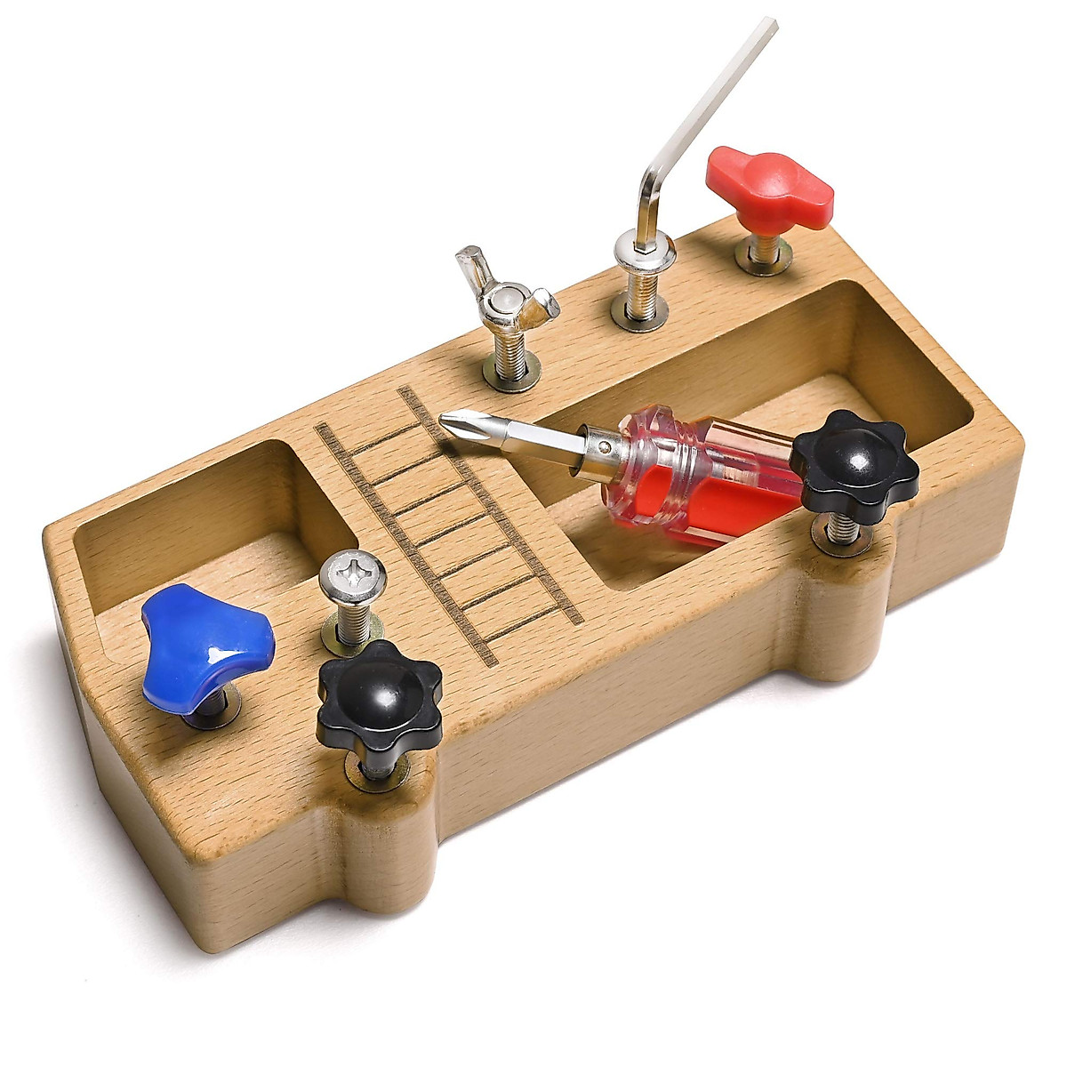 LUEUR Montessori Toys for Toddlers - Screw Driver Board for kids, Basic Skills Educational Learning Sensory Toy, Wooden Fire Truck Montessori Materials for kids over 3 Year Olds, Preschool, Classroom…