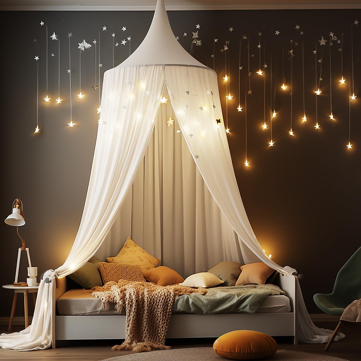 Sublaga Wihte Canopy, Princess Bedroom Decor, Canopy for Girls Room, Room Decorations for Girls, Girls Canopy for Bed, Soft Smooth Playing Tent Canopy Girls Room Decoration Princess Castle