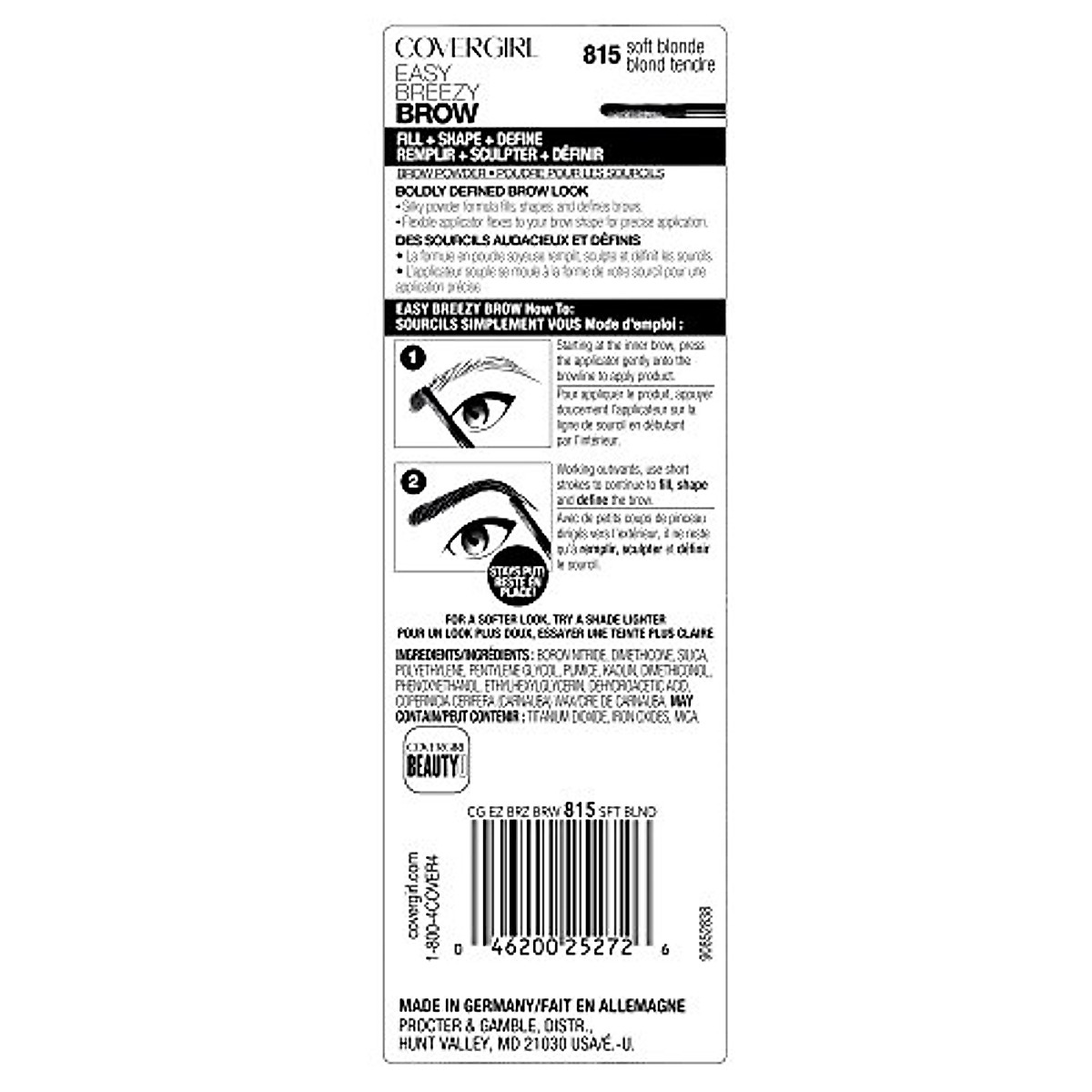 COVERGIRL Easy Breezy Brow Fill Plus Shape Plus Define Powder Eyebrow Makeup, Soft Blonde, 0.024 Ounce (packaging may vary)