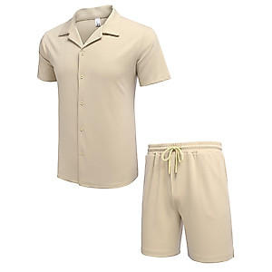 COOFANDY Men Short Sets Outfits 2 Piece Casual Cuba Shirt Matching Shorts Beach Outfits Sets