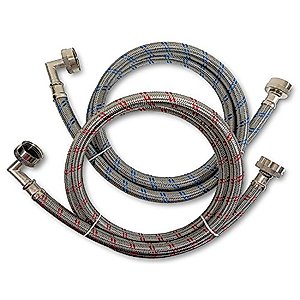 Premium Stainless Steel Washing Machine Hoses with 90 Degree Elbow, 6 Ft Burst Proof (2 Pack) Red and Blue Striped Water Connection Inlet Supply Lines
