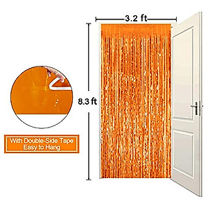 Tifeson 3PCS Thanksgiving Orange Fringe Curtain Party Backdrop for Halloween Party Decorations, Fall Thanksgiving Decorations, Birthday Party Decorations (3.2 x 8.3 ft)