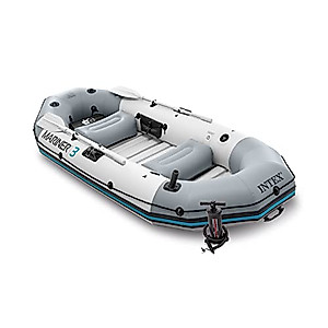 INTEX 68376EP Mariner 4 Inflatable Boat Set: Includes Deluxe 54in Aluminum Oars and High-Output Pump – SuperTough PVC – Inflatable Thwart Seats – 4-Person – 1100lb Weight Capacity